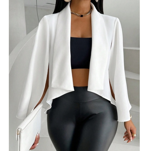 BellanBlue | Jackets & Coats | White Minimalist Cape Open Front Blazer ...